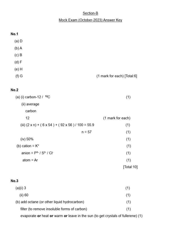 Section-B October Mock Exam Paper-4 Answer key | PDF | Carbon | Iron