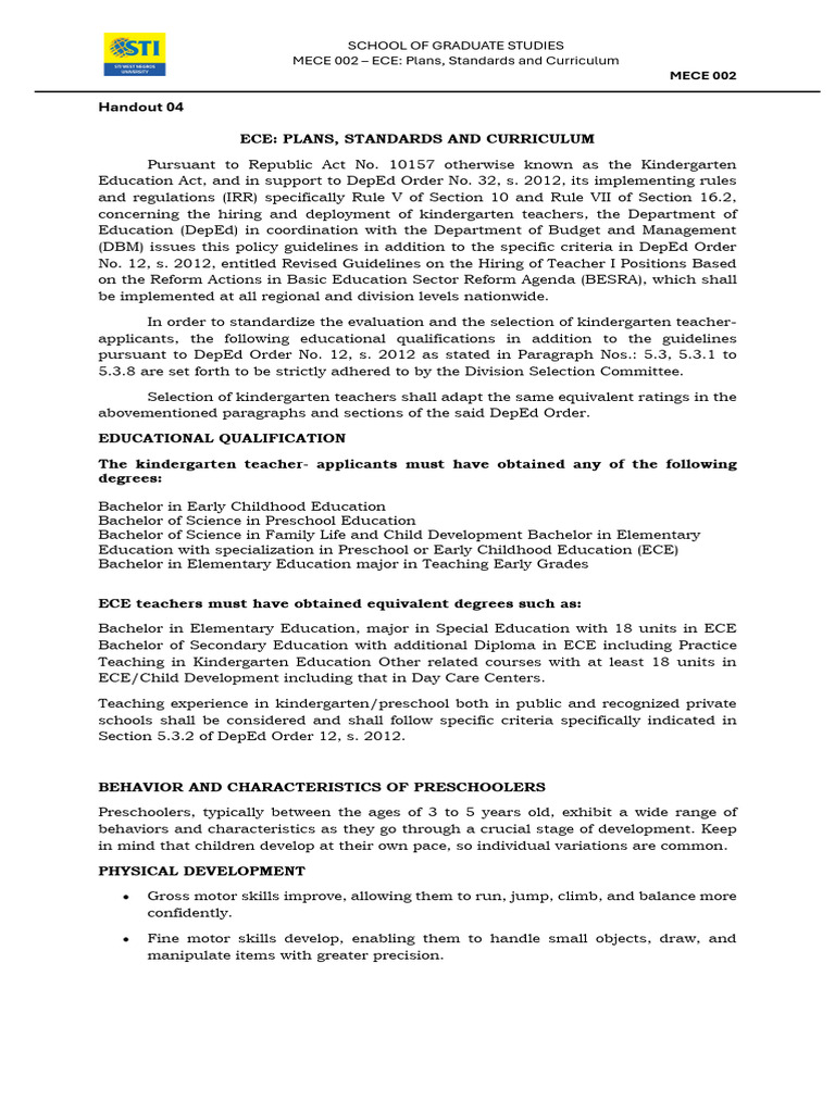 04-Handout-MECE-002 | PDF | Early Childhood Education | Learning
