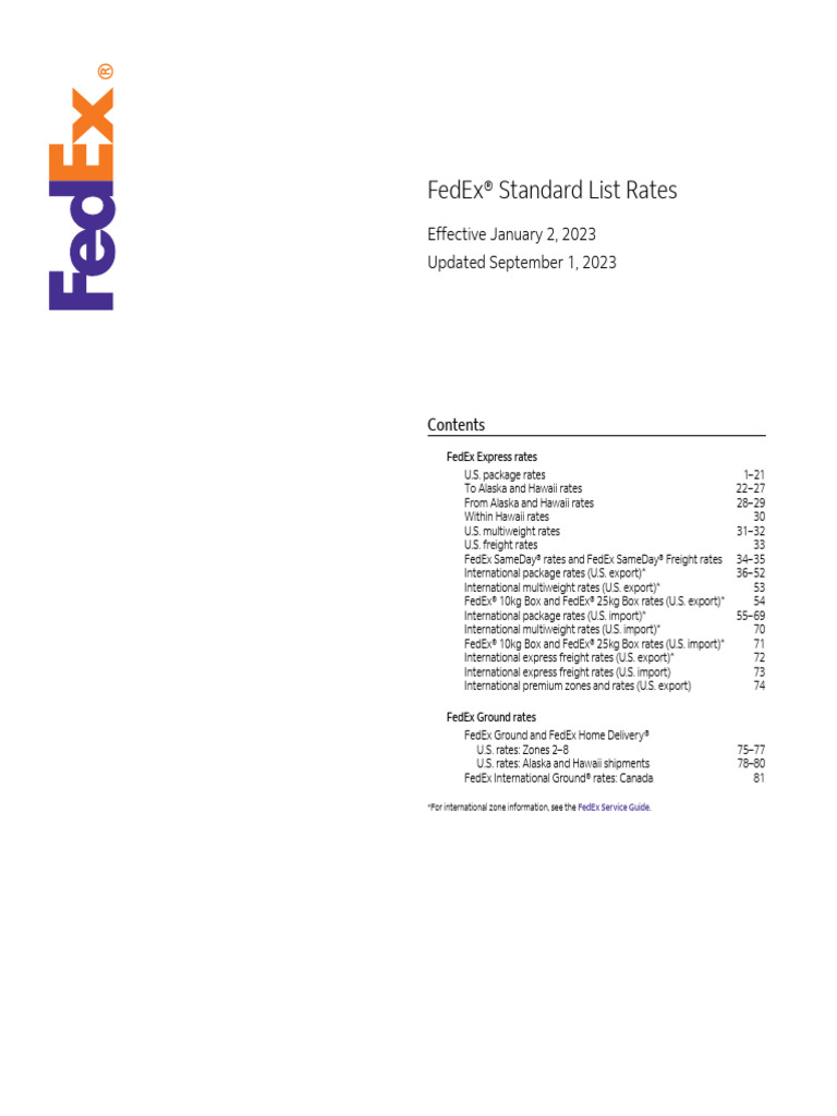 FedEx Standard List Rates 2023 | PDF | Freight Transport | Fed Ex