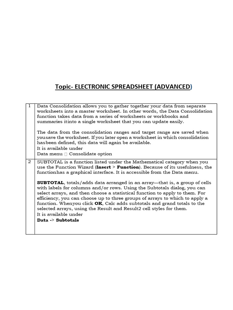 Advanced Electronic Spreadsheet Techniques | PDF | Spreadsheet | Worksheet