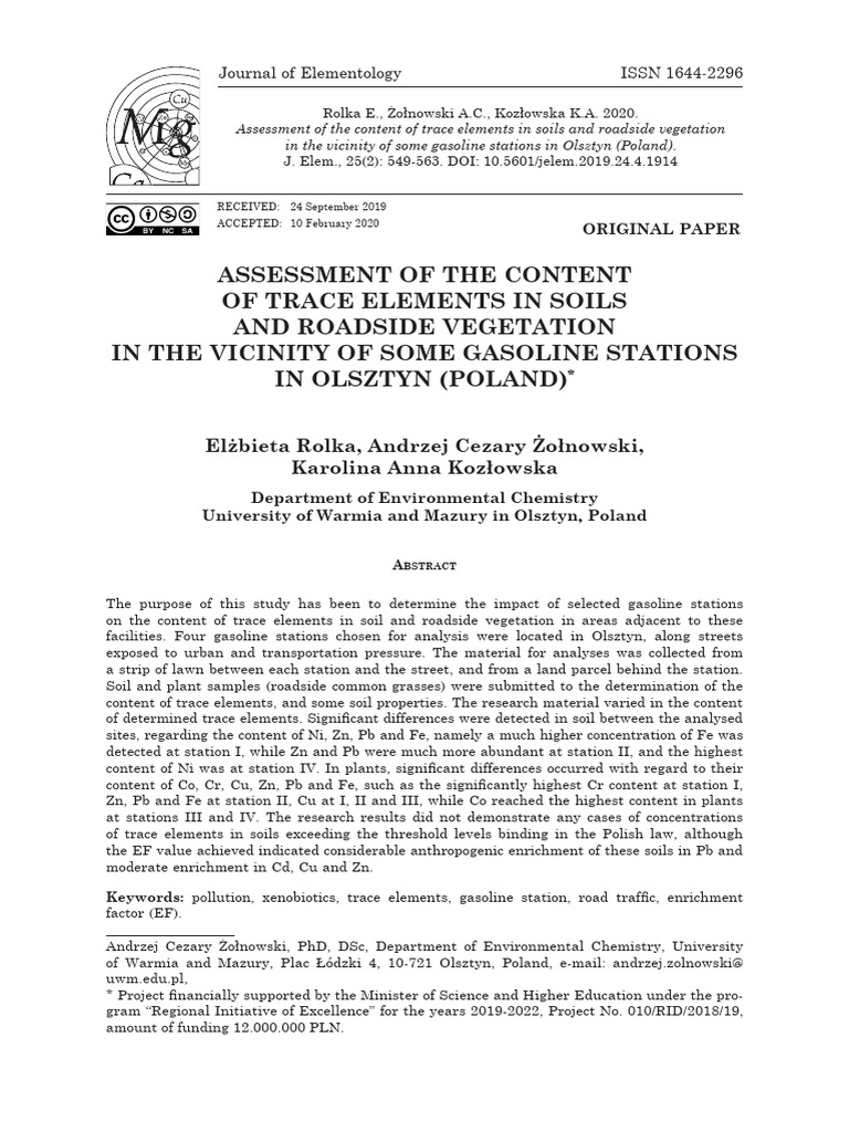 Assessment of The Content of Trace | PDF | Soil | Iron