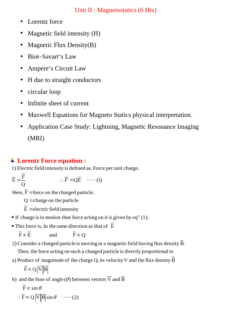 Electromagnetics Unit 2 EFT | PDF | Magnetic Field | Mechanics