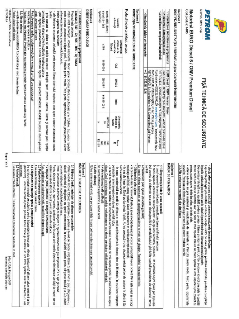 Fisa de Securitate EURO Diesel 5 | PDF