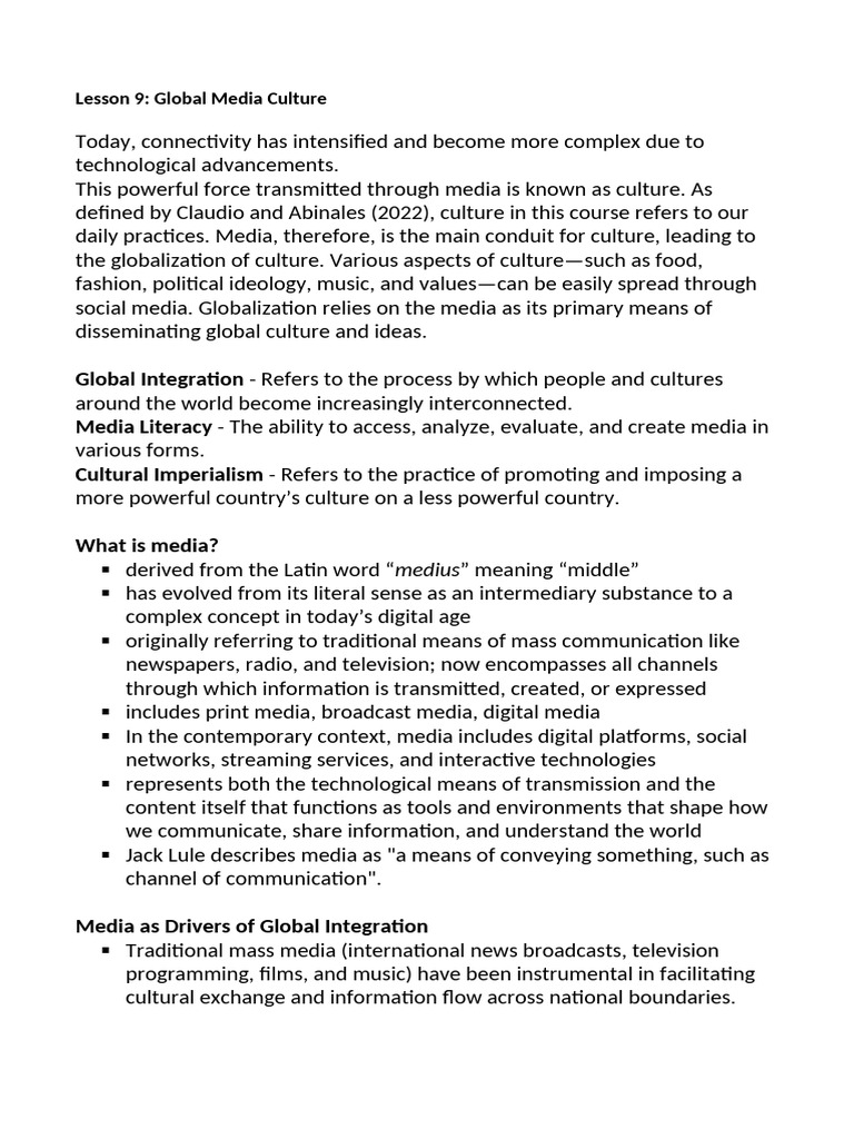 Understanding Global Media Culture | PDF | Social Media | Popular ...