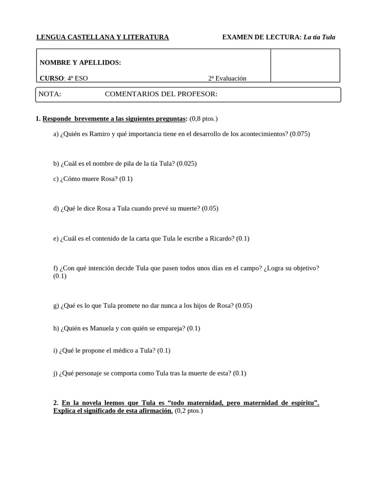 Examen La Tía Tula | PDF