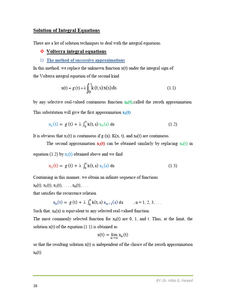 Solution of Integral Equations: The Method of Successive Approximations ...