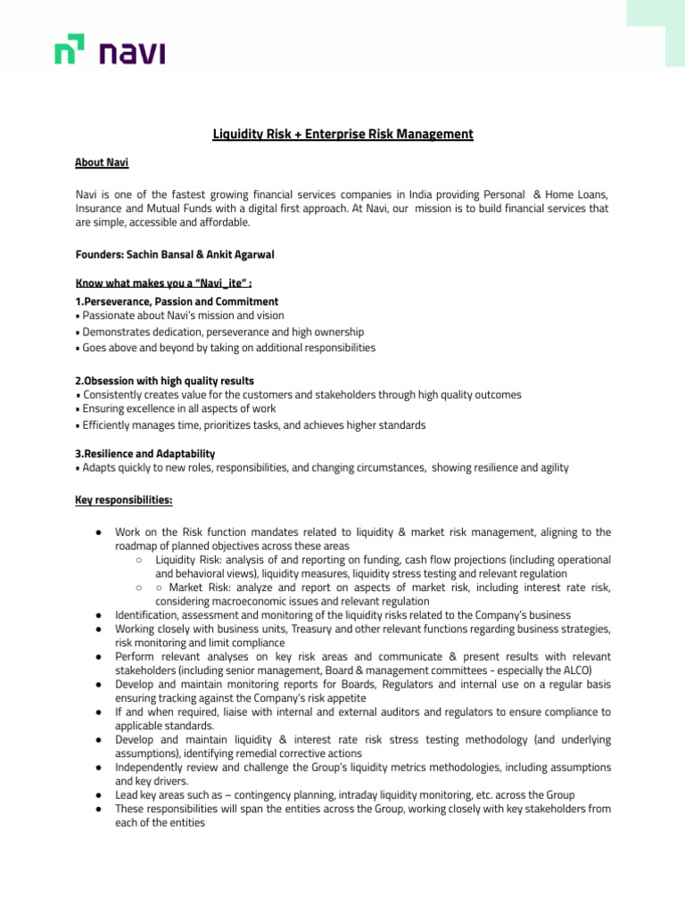 JD - Liquidity Risk+ERM - Navi | PDF | Risk | Psychological Resilience