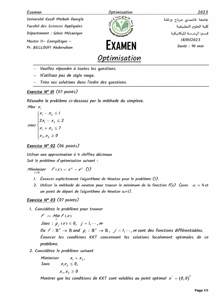 Examen Optimisation Corrigé-1 | PDF