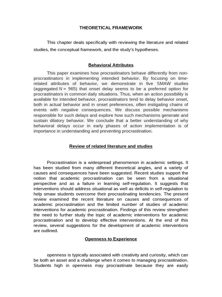 THEORETICAL-FRAMEWORK-chapter-2 | PDF | Procrastination | Professional ...