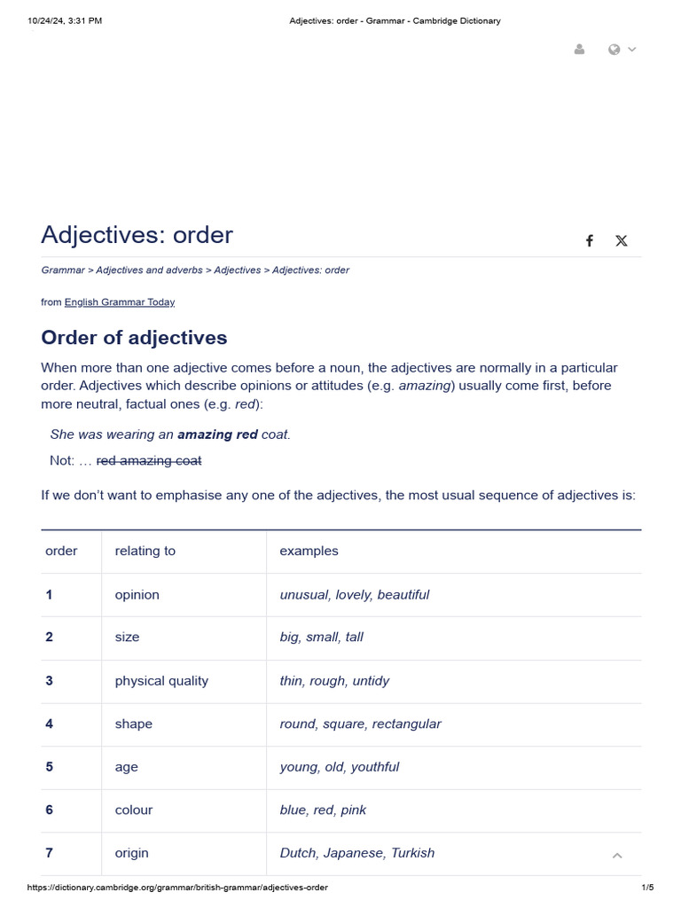 Adjectives - Order | PDF | Adjective | Linguistics