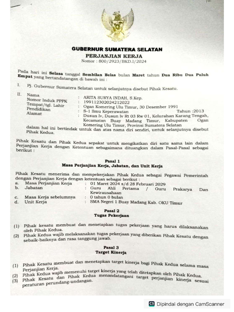 Fix Perjanjian Kerja Arita - Compressed | PDF