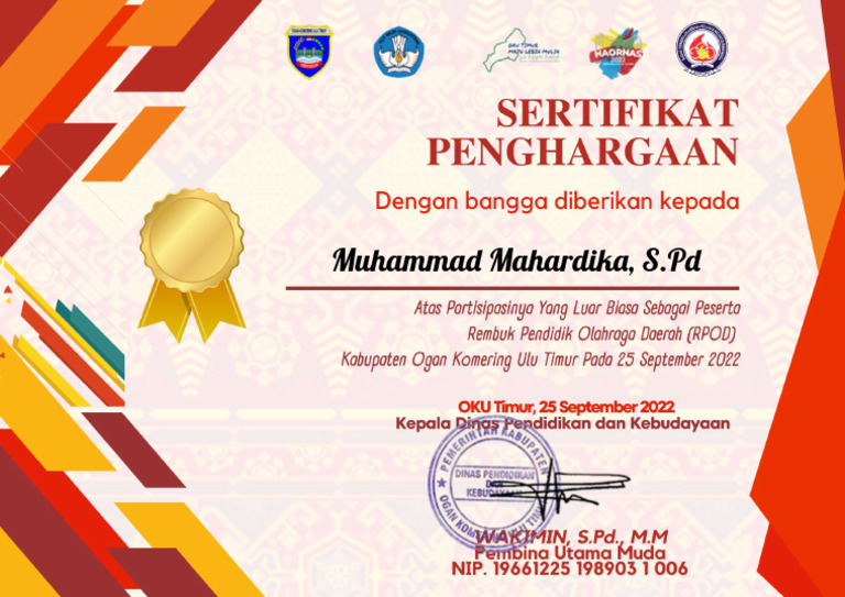 Sertifikat - Muhammad Mahardika, S.pd | PDF