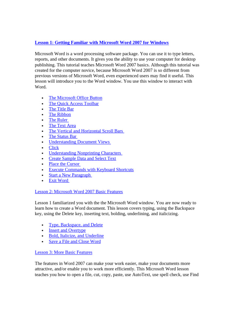 Microsoft Word 2007 Basics Guide | PDF | Microsoft Word | Computer File