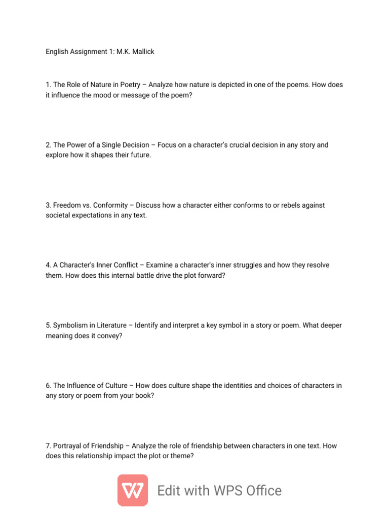 Assignment 1 | PDF | Destiny | Plot (Narrative)