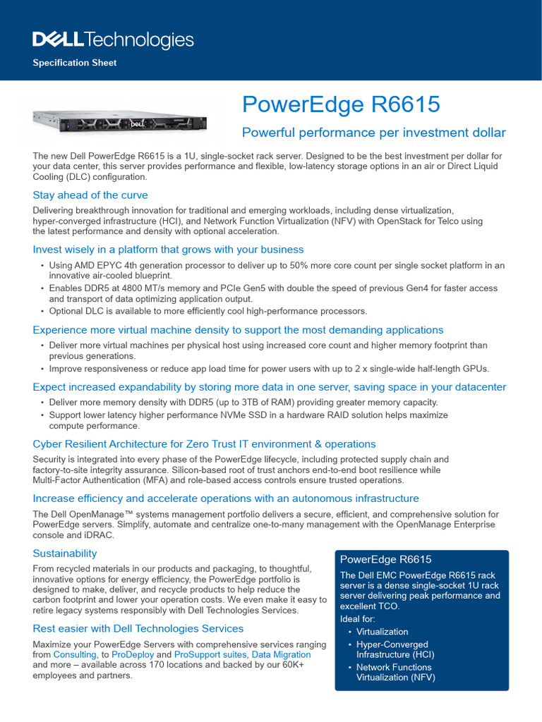 Poweredge r6615 Spec Sheet | PDF | Solid State Drive | Computer Science