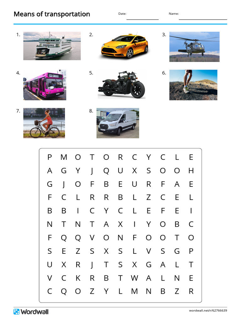 Means of Transportation Wordsearch | PDF