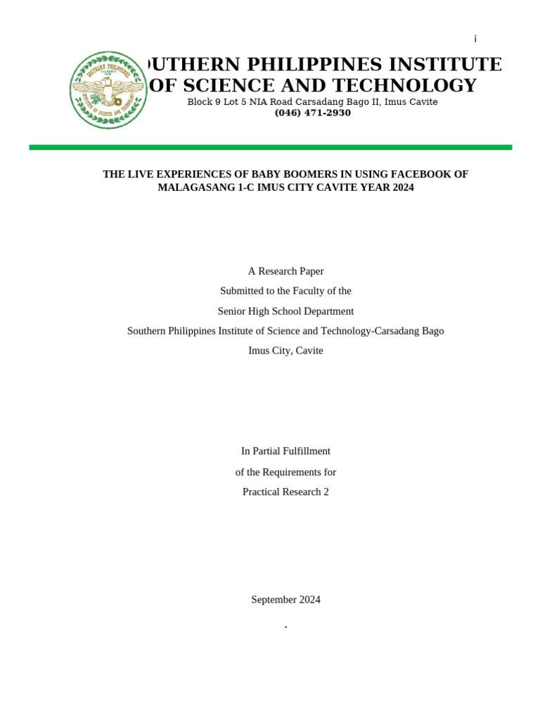 Baby Boomers' Facebook Experiences in Imus | PDF | Social Media ...