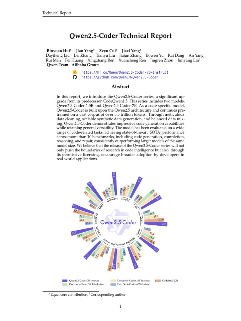 Qwen2.5-Coder Technical Report: Binyuan Hui Jian Yang Zeyu Cui Jiaxi Yang | PDF | Computer ...