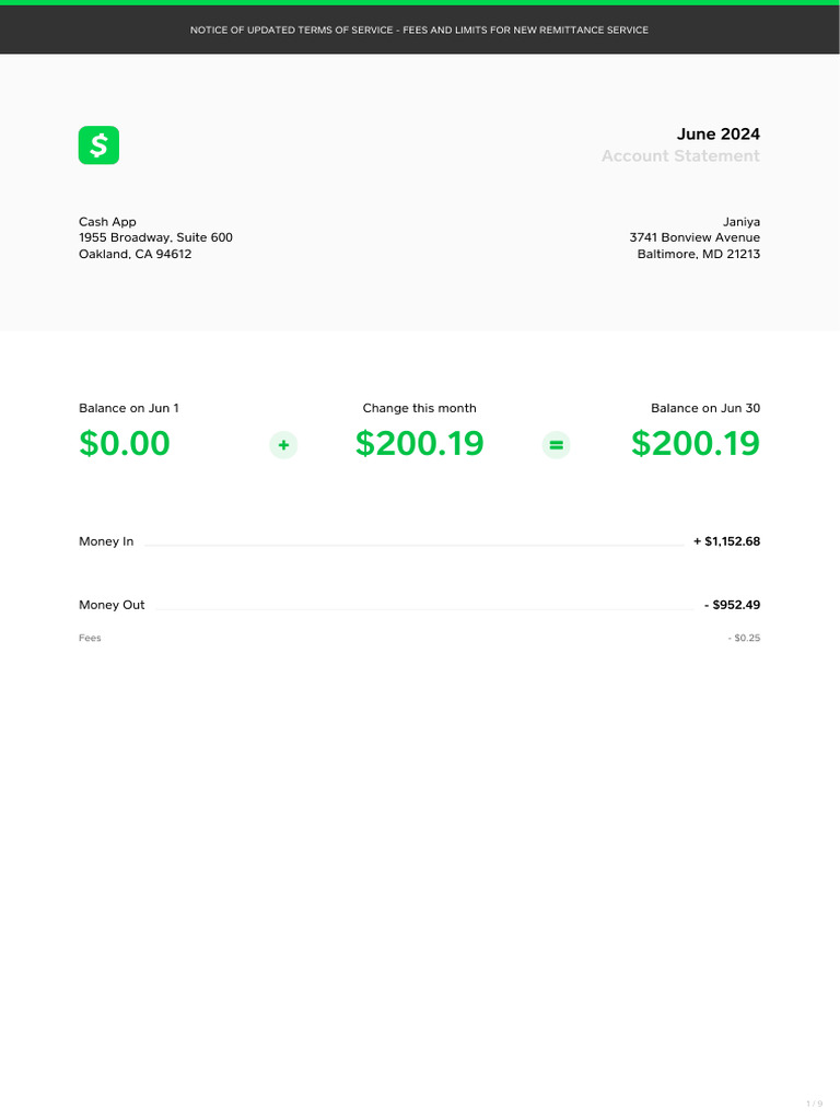 Cash App June 2024 Account Statement | PDF | Overdraft | Cash