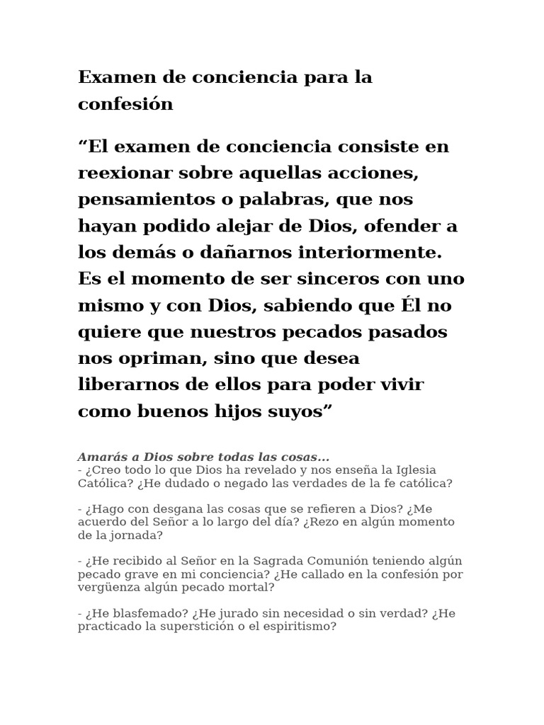 Examen de Conciencia para La Confesión | PDF | Pecado