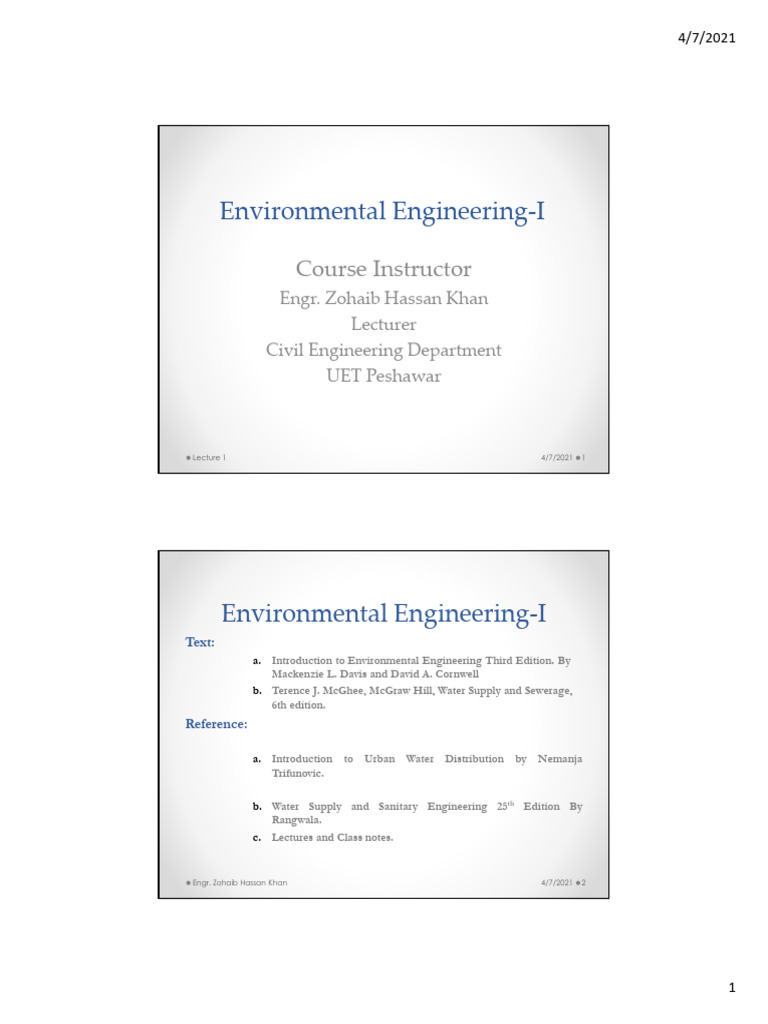 Environmental Engineering 1 M1 | PDF | Sustainability | Water