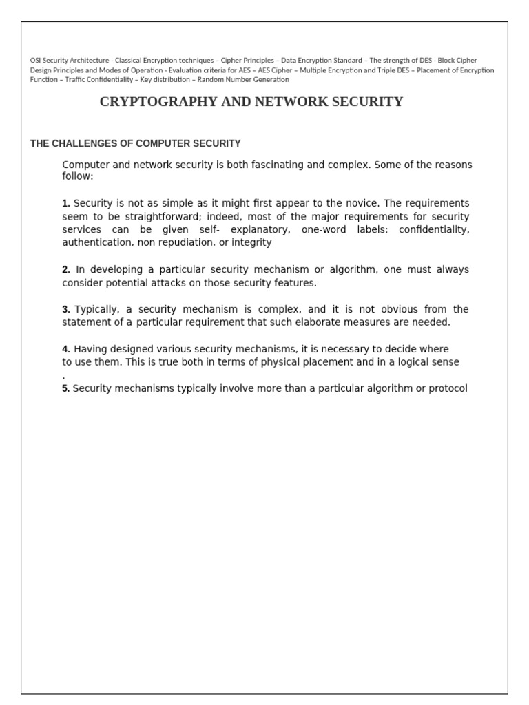 cns unit 1.0 | PDF | Cryptography | Cryptanalysis