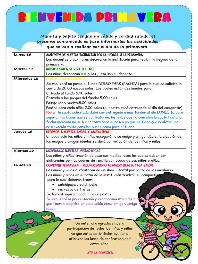 Actividades de Primavera en la Escuela | PDF | Salud y bienestar