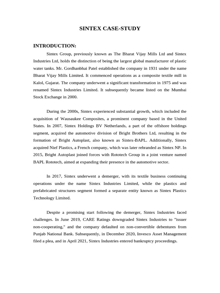 Sintex Case Study | PDF