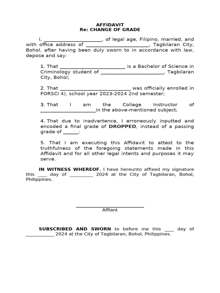Affidavit of Change of Grade | PDF | Career & Growth