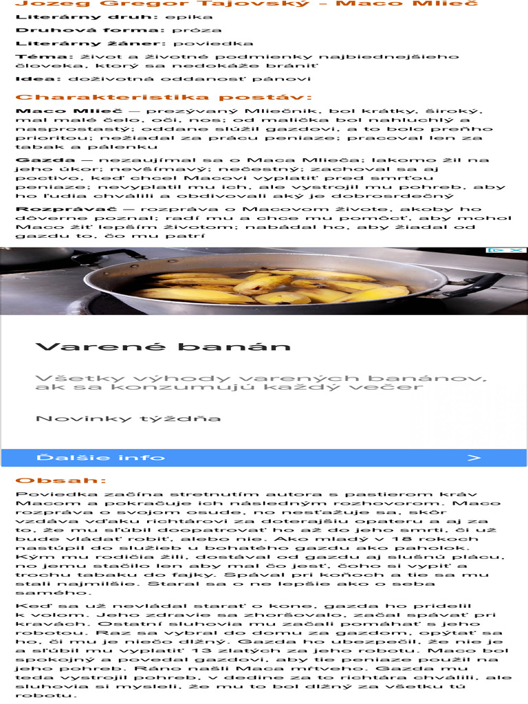 Jozeg Gregor Tajovský - Maco Mlieč Čitateľský Denník Zones - SK | PDF