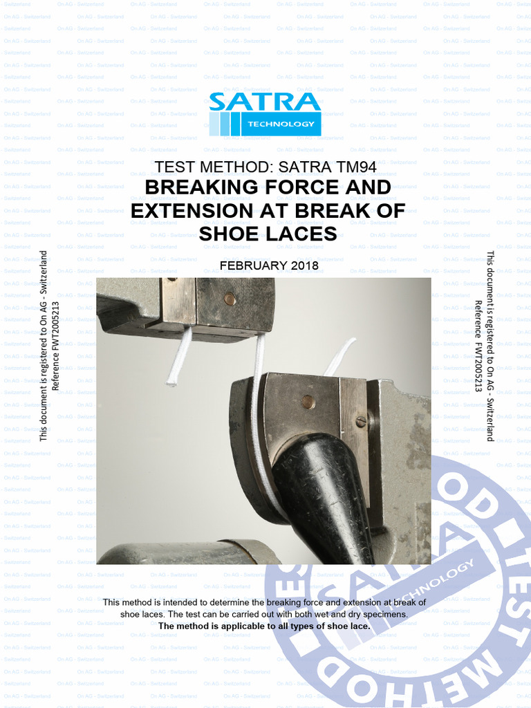 SATRA TM94: Shoe Lace Breaking Force | PDF | Mean | Mechanical Engineering
