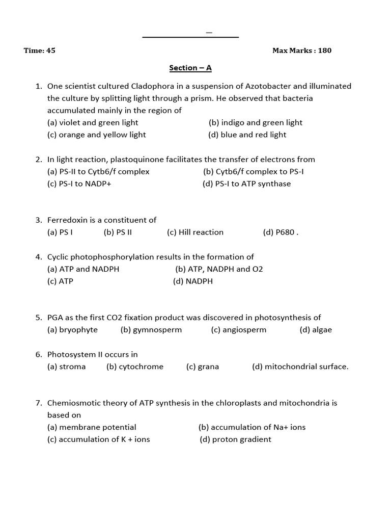 NEET test - 1 (Photosynthesis) | PDF | Photosynthesis | Chloroplast
