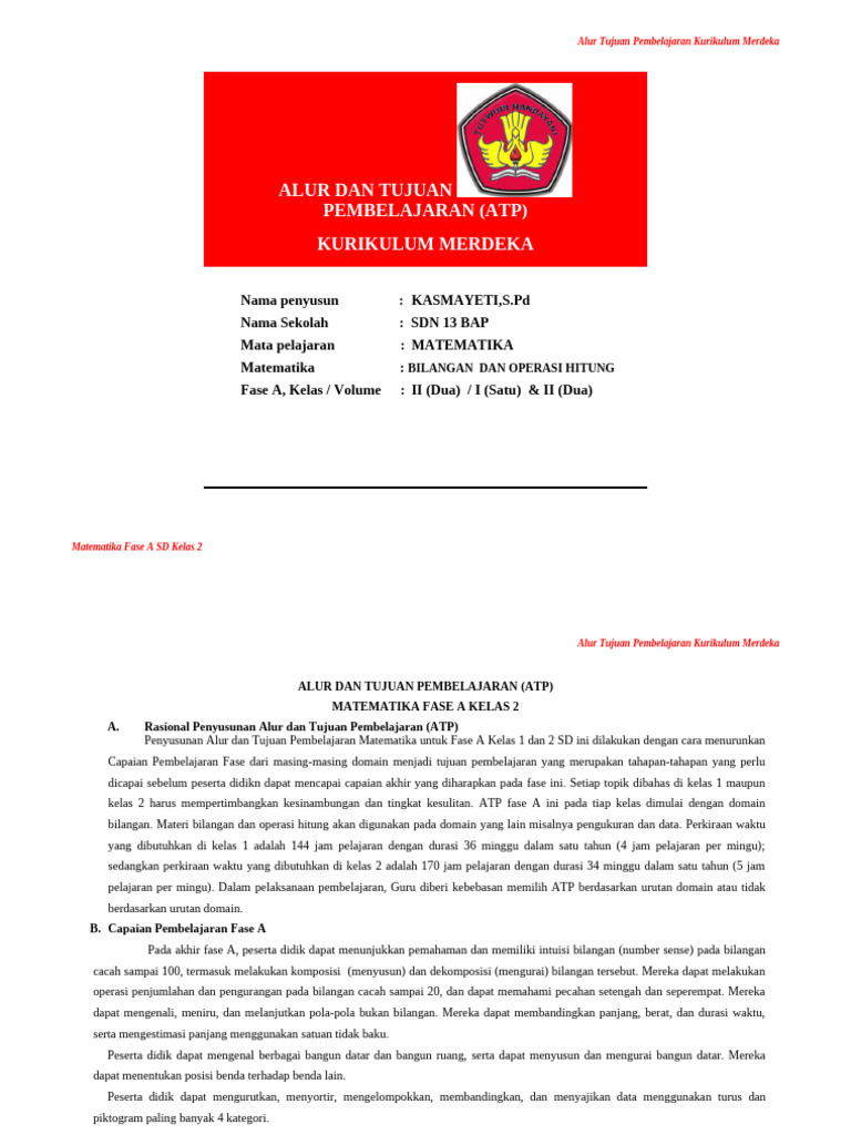 Atp Matematika Kelas 2 | PDF