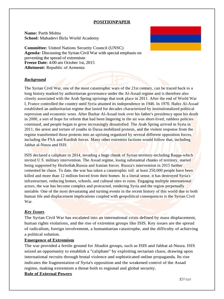 Position Paper- Armenia | PDF | Syrian Civil War | Syria