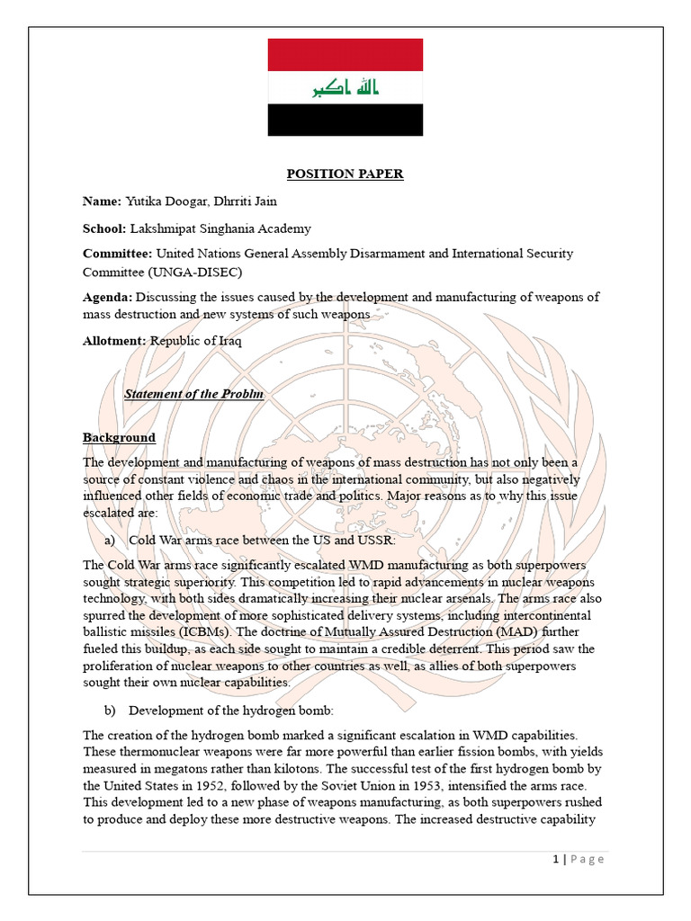 POSITION PAPER SAMPLE | PDF | Nuclear Weapons | Weapons Of Mass Destruction
