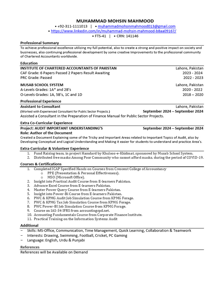 Muhammad Mohsin Mahmood-Cv-Final-2 | PDF | Accounting