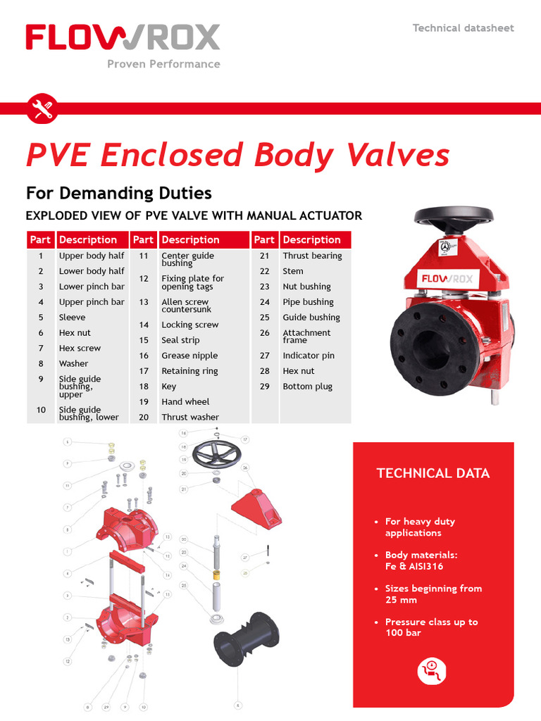 Flowrox PVE - Datasheet - EN - 2019 - RGB | PDF | Valve | Screw