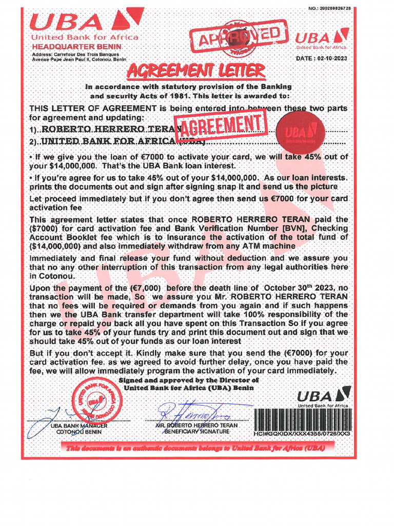 Agreement Letter Signed | PDF