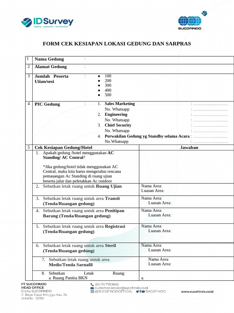 Form Cek Kesiapan Lokasi Gedung | PDF