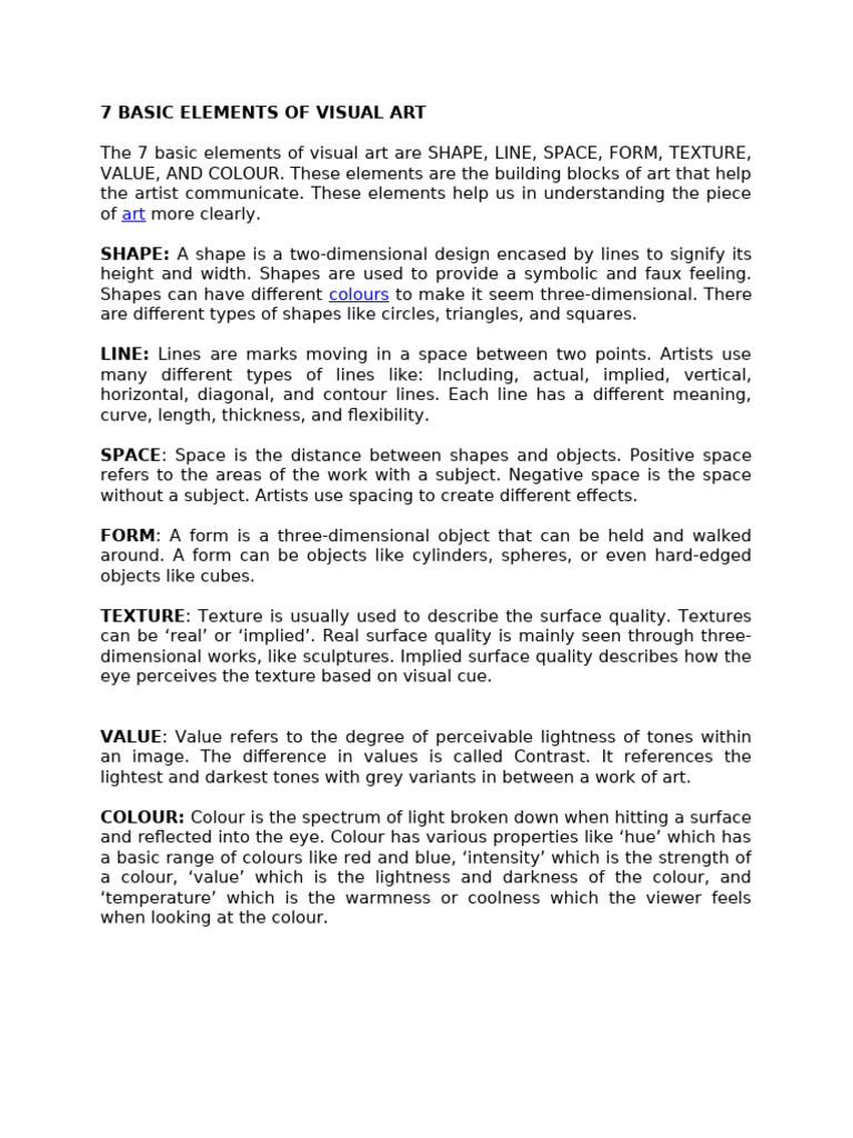 7 Basic Elements of Visual Art | PDF | Narration | Shape