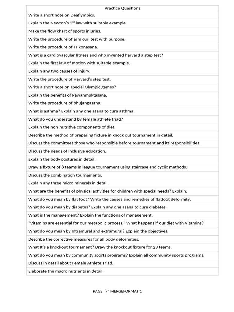 XII practice question physical education | PDF