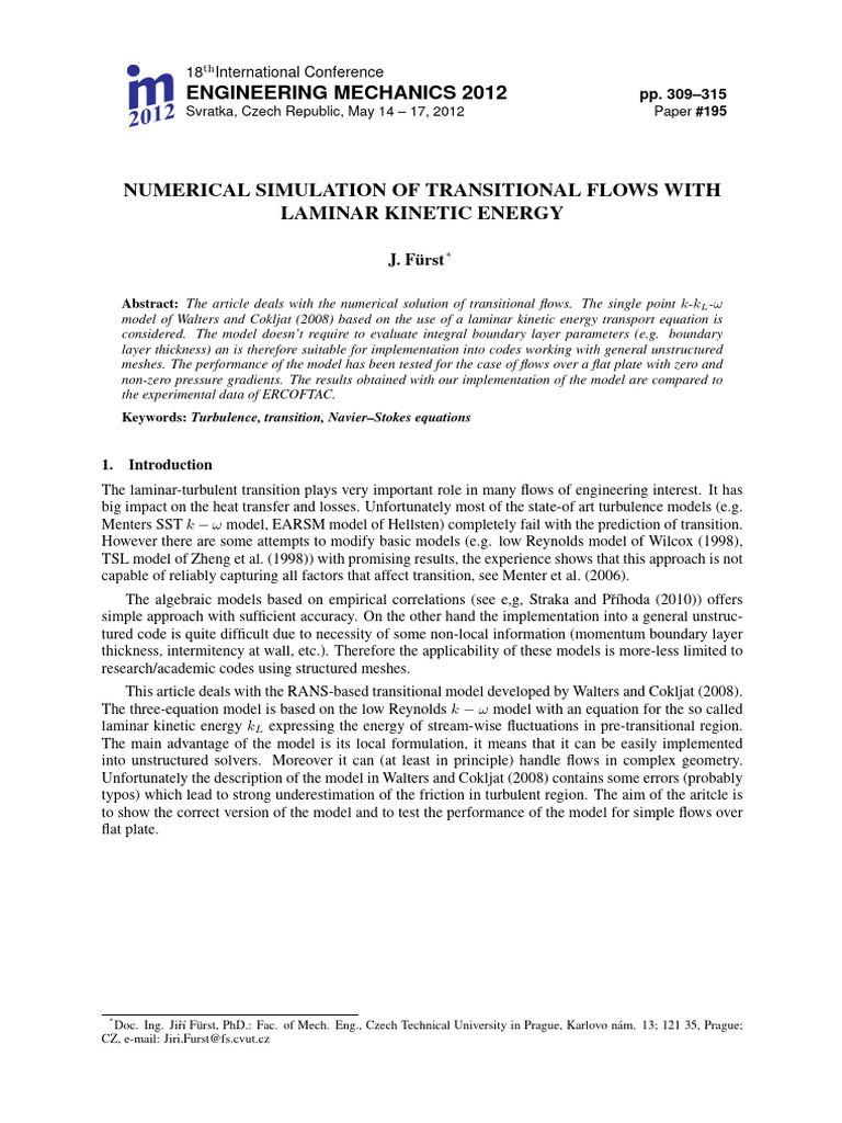 Numerical Simulation of Transitional Flows With Laminar Kinetic Energy | PDF | Turbulence ...