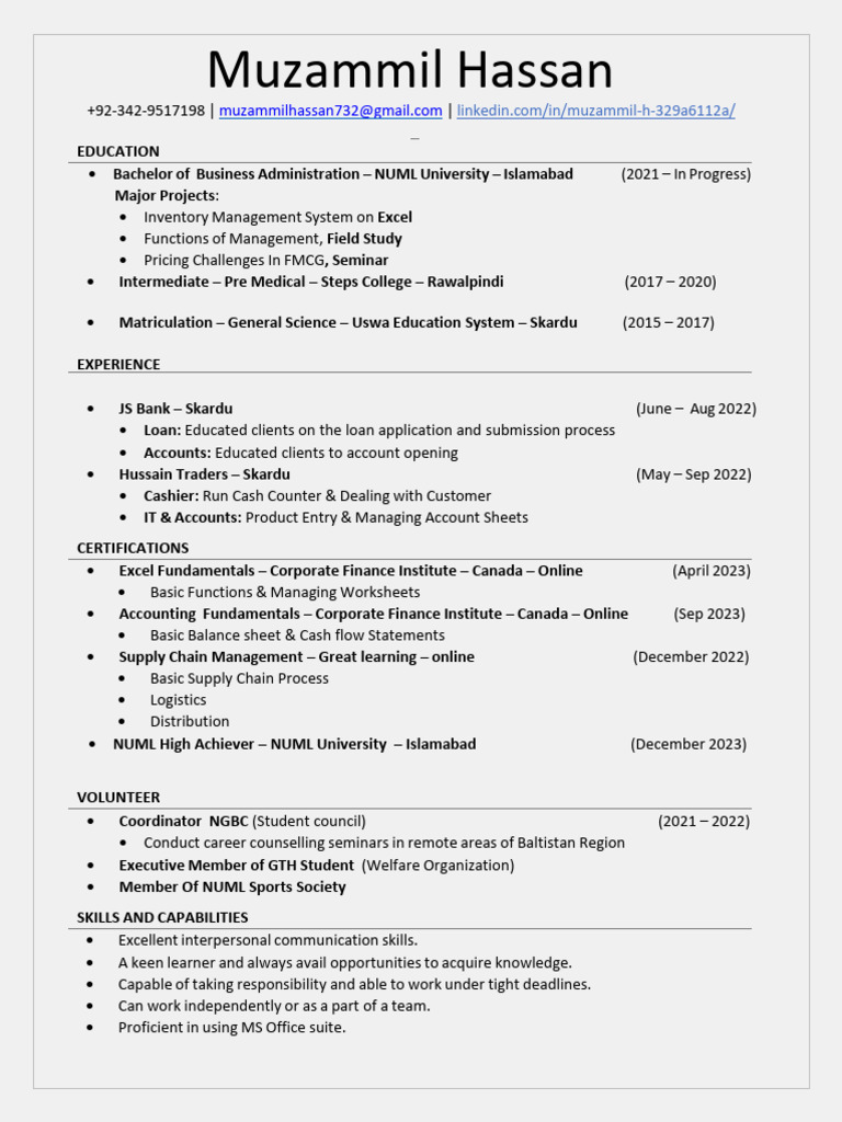 Muzammil Resume | PDF | Career & Growth