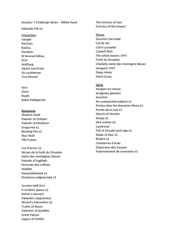 Doudou's WH Challenge Decks Meccg | PDF | Middle Earth Races | Fantasy