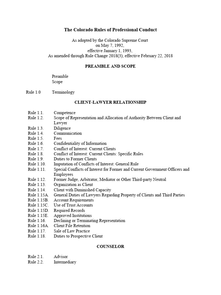 Colorado Professional Conduct Rules | PDF | Lawyer | Conflict Of Interest