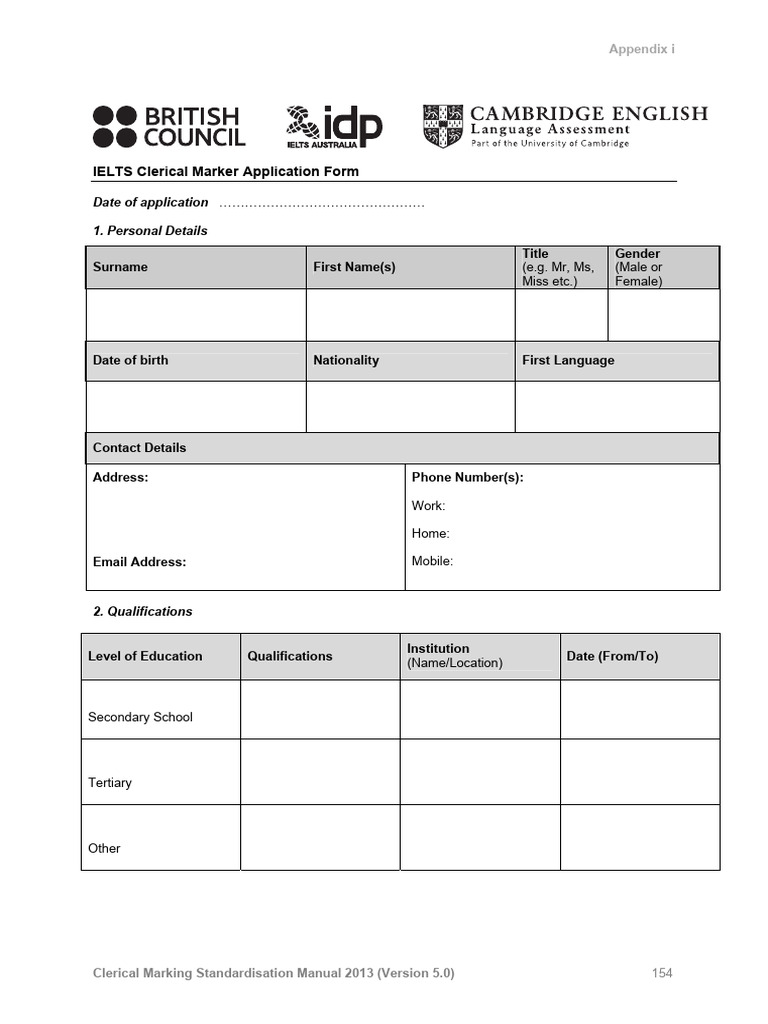 IELTS Clerical Marker Application Form: Date of Application 1. Personal ...