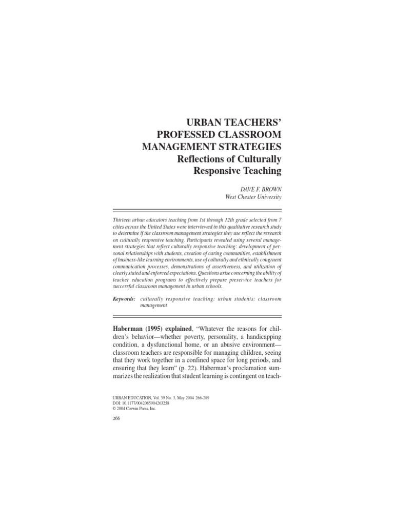 Urban Teachers' Culturally Responsive Strategies | PDF | Teachers ...