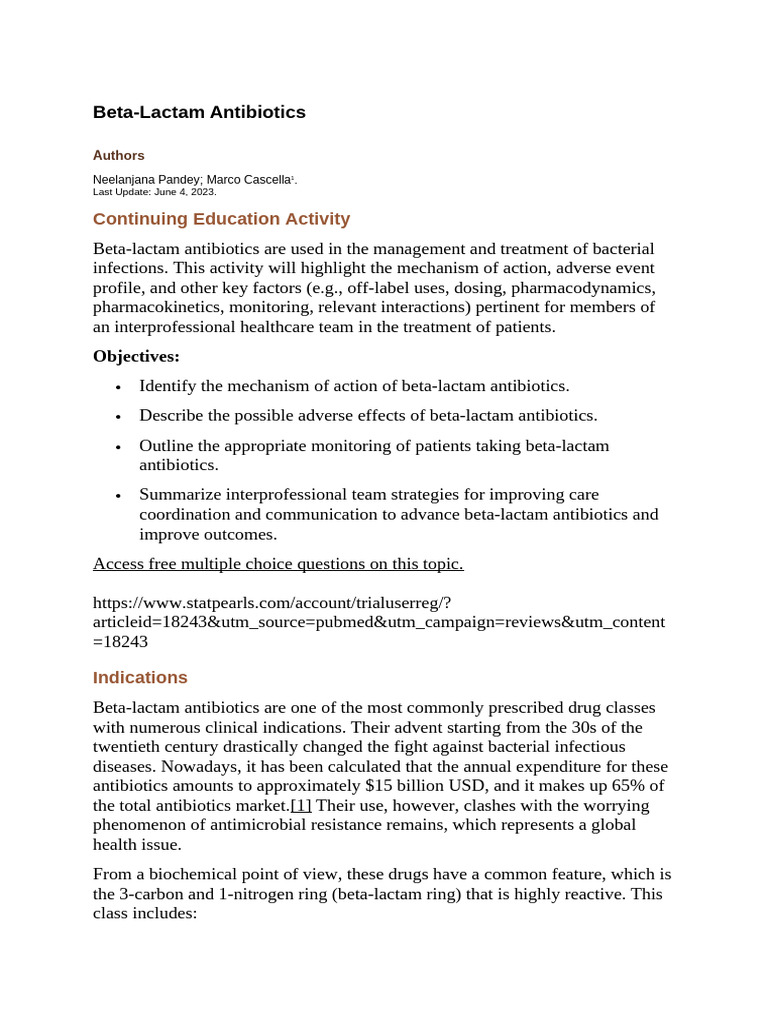 Beta-Lactam Antibiotics Guide | PDF | Beta Lactamase | Penicillin