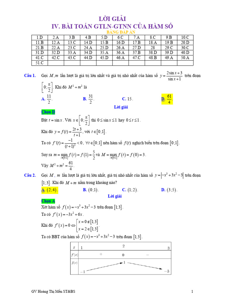 Men Trac Nghiem Dai 12 Chuong 1 Ham So On Tap GV Co Loi Giai P2 | PDF