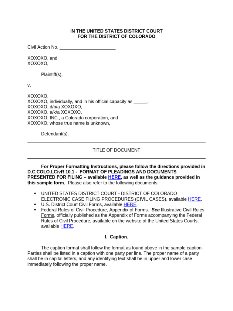 Civil_Case_Caption_and_Formatting_Instructions | PDF | Lawsuit ...